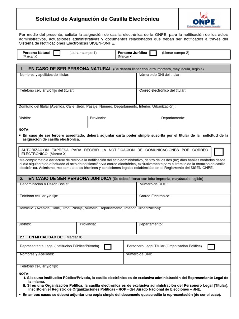 NUEVO Formulario de Solicitud de Asignación de Casilla Electrónica MPVE y MPP 01JUL2022 | PDF