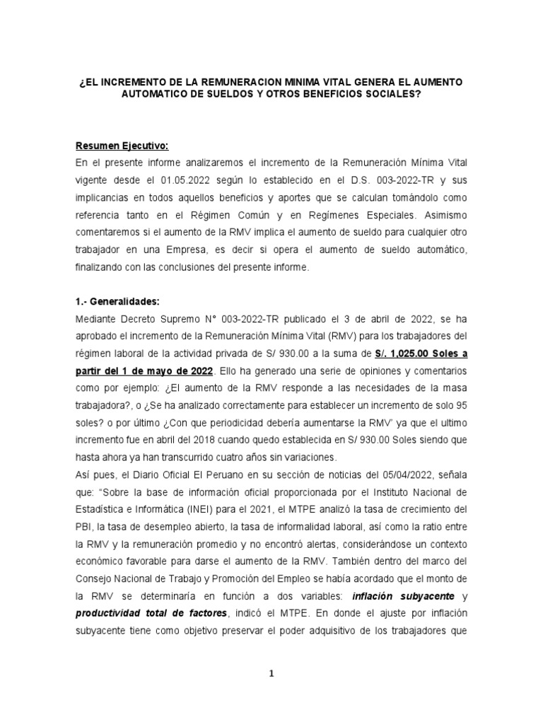 Incremento de La RMV y Sus Repercusiones | PDF | Salario | Salario mínimo
