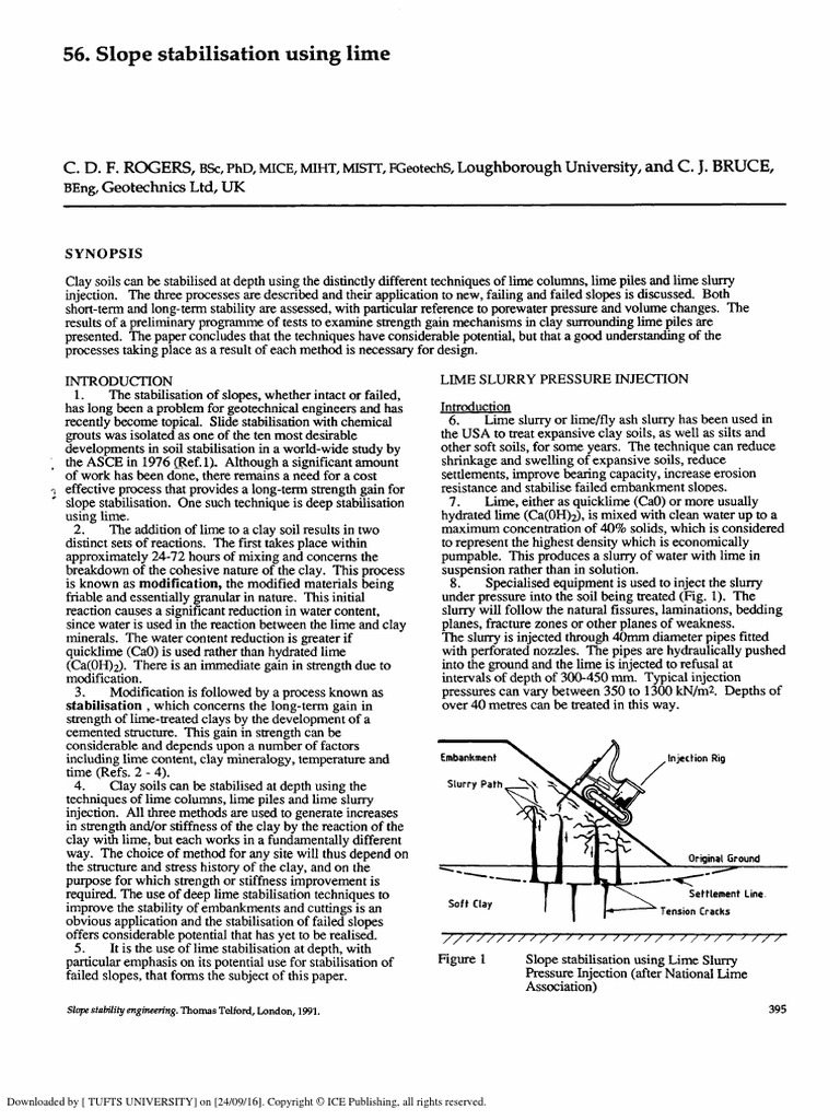Slope Stabilisation Using Lime Pdf Lime Material Soil