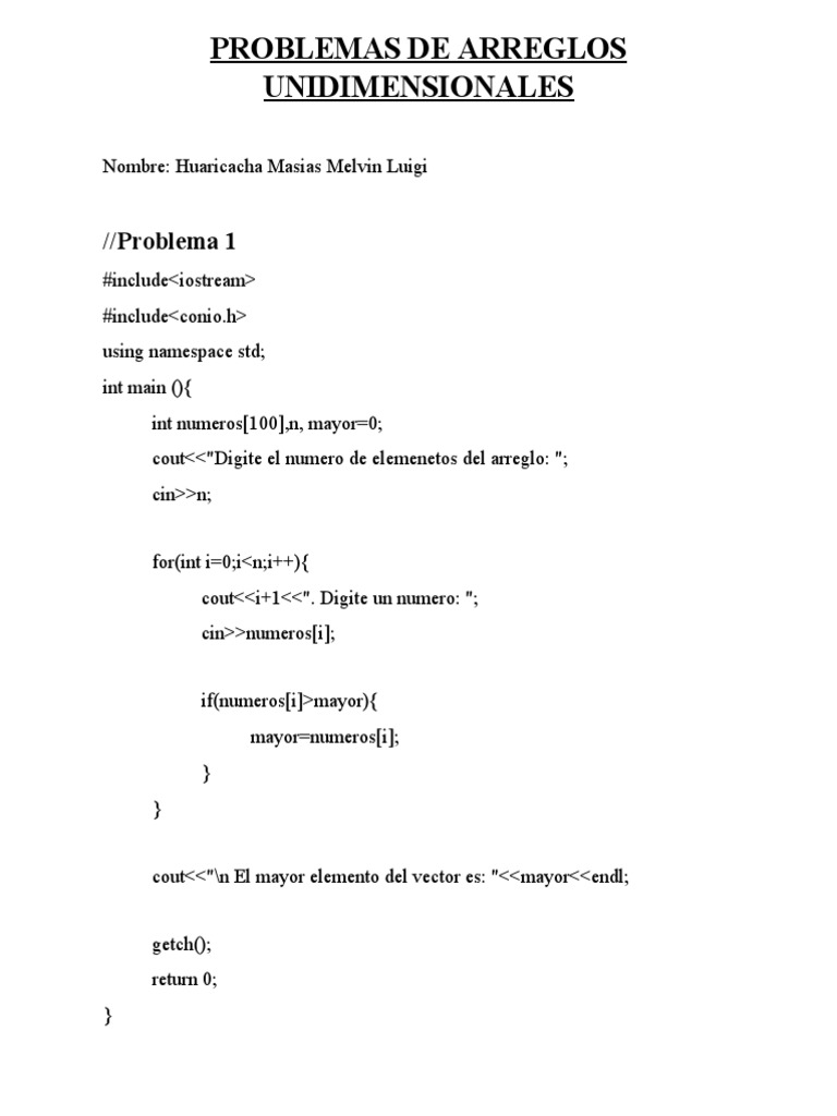 Problemas de Arreglos Unidimensionales | PDF | Ingeniería de software | Programación de computadoras