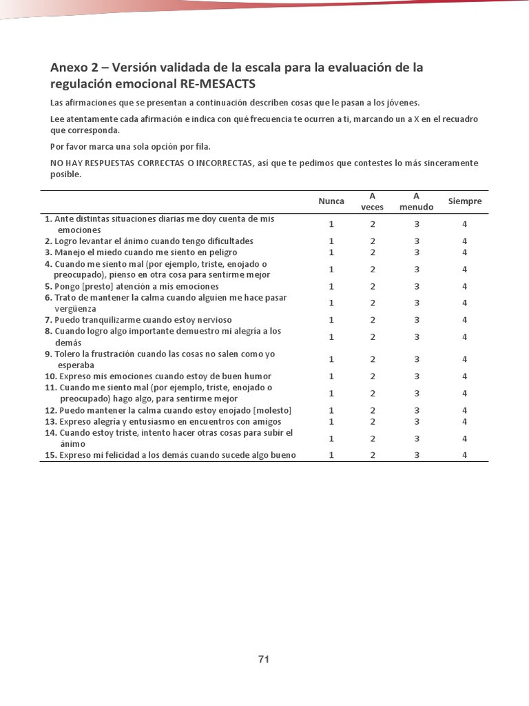 Escala de Regulación Emocional RE MESACTS - Publicación Oficial Febrero ...