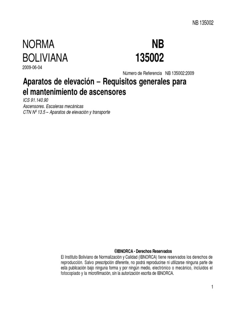 NORMA NB BOLIVIANA135002 Aparatos de Elevación | PDF | Engranaje | Ascensor