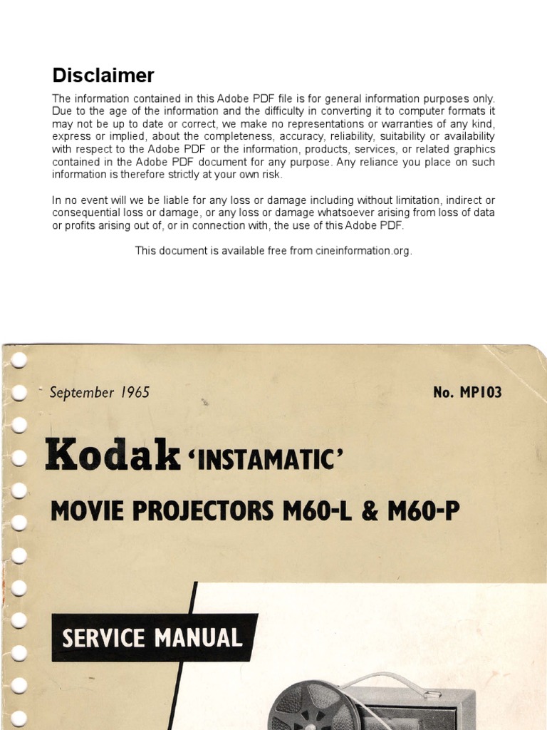 Kodak - Projector - M60-L & M60-P - Service ... - Cine Information | PDF | Electrical Connector ...