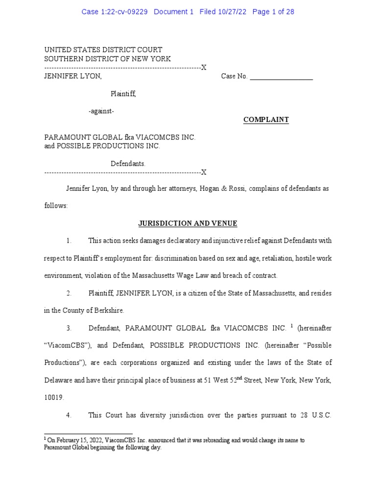 Lyon v. Paramount: Discrimination Case | PDF | Harassment | Complaint