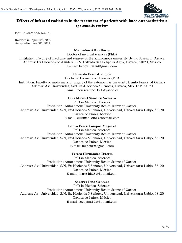 Effects of Infrared Radiation in The Treatment of Patients With Knee ...