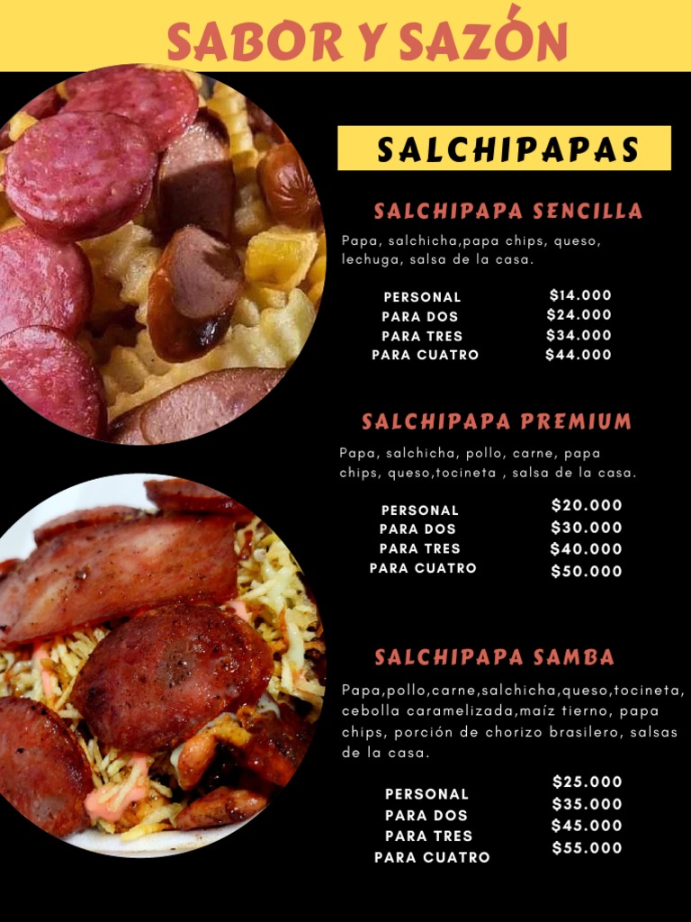 Menú Sabor y Sazón | PDF | Salchicha | Hamburguesas