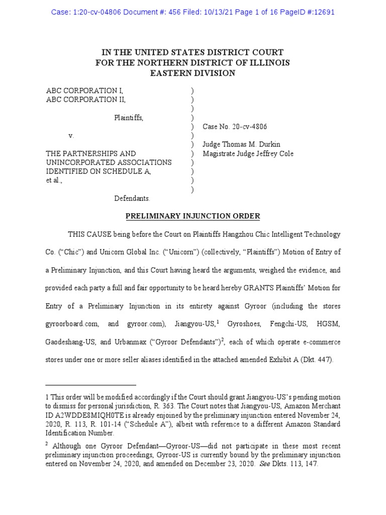 ABC Corp. I v. Partnership & Unincorporated Associations Identified On Schedule "A" - 2021 PI ...