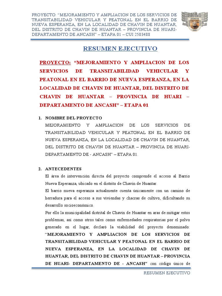 Resumen Ejecutivo Nueva Esperanza | PDF | Ingeniería de Edificación | Ingeniero civil