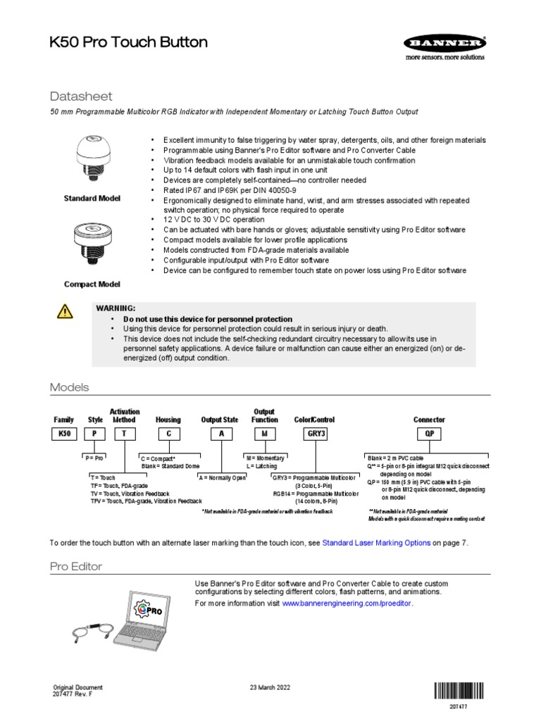 K50 Pro Touch Button: Datasheet | PDF | Legal Liability | Color