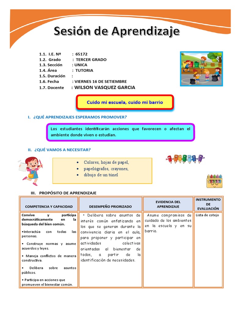 D5 A2 SESION Cuido Mi Escuela Cuido Mi Barrio | PDF | Evaluación