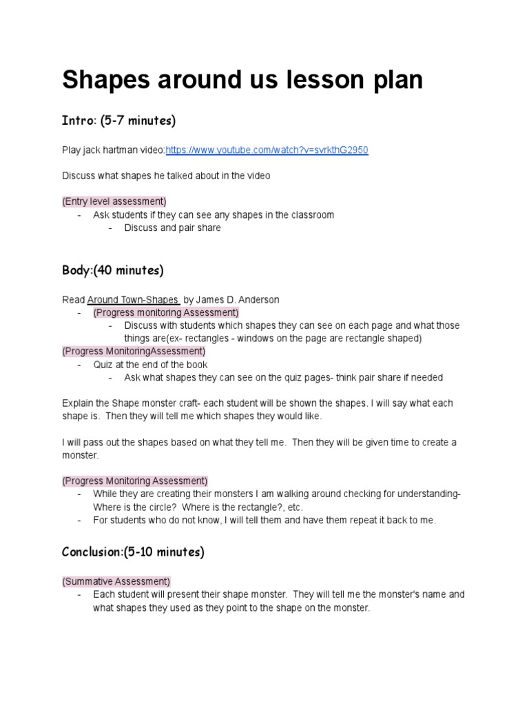 Shapes Around Us Lesson Plan and Resources | PDF