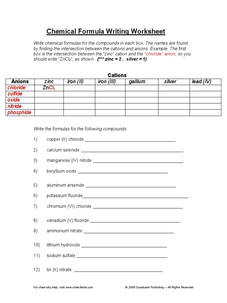 Chemical Formula Writing Worksheet | PDF Chemical Formula Writing Worksheet | PDF