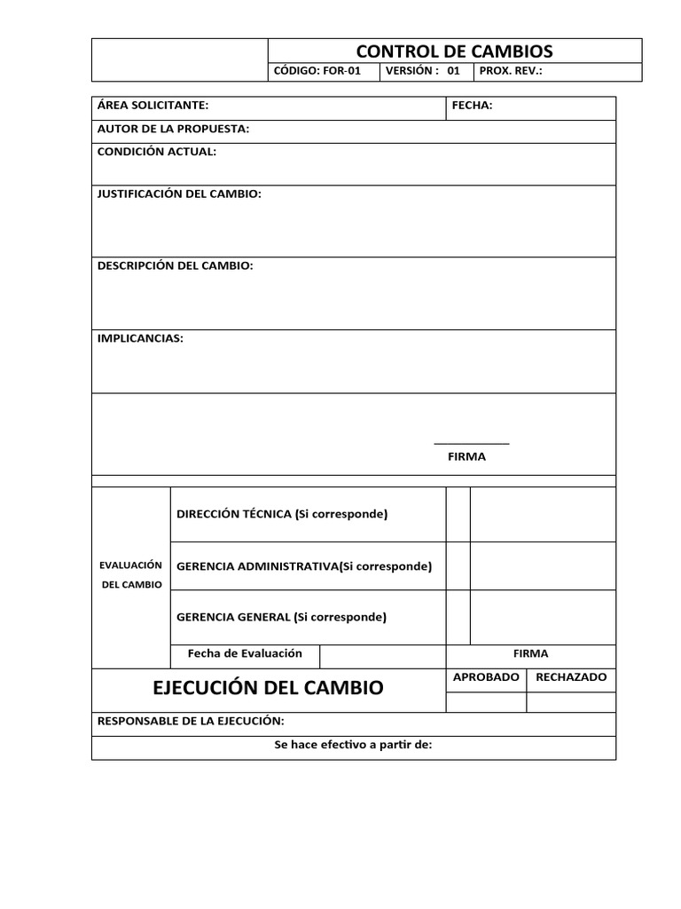 For-01 Control de Cambios | PDF