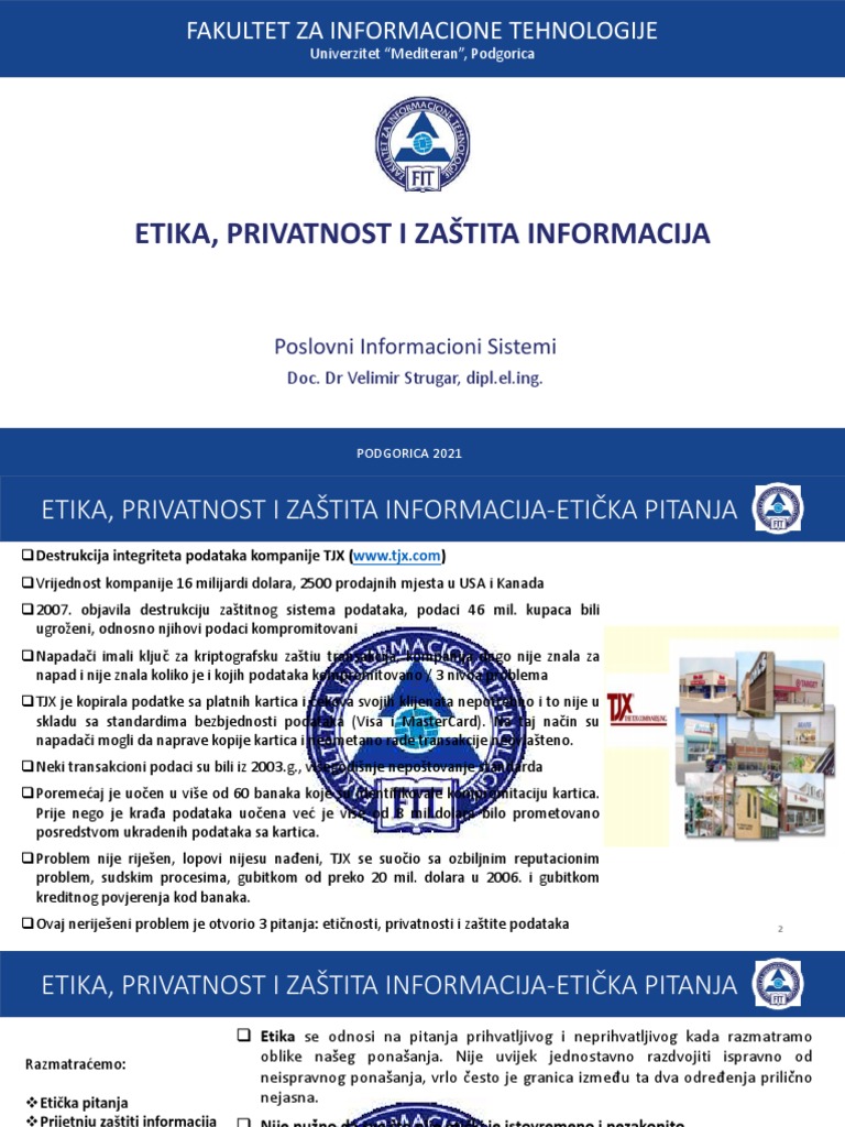 3.1 ETIKA PRIVATNOST I ZASTITA INFORMACIJA FIT Template1 1 | PDF