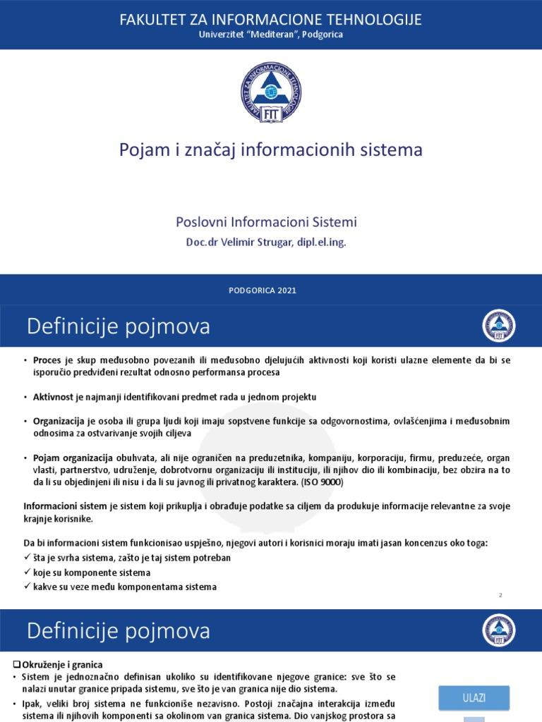 1.2 Pojam I Znacaj Informacionih Sistema Fit | PDF
