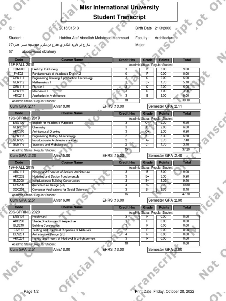 Student Transcript | PDF
