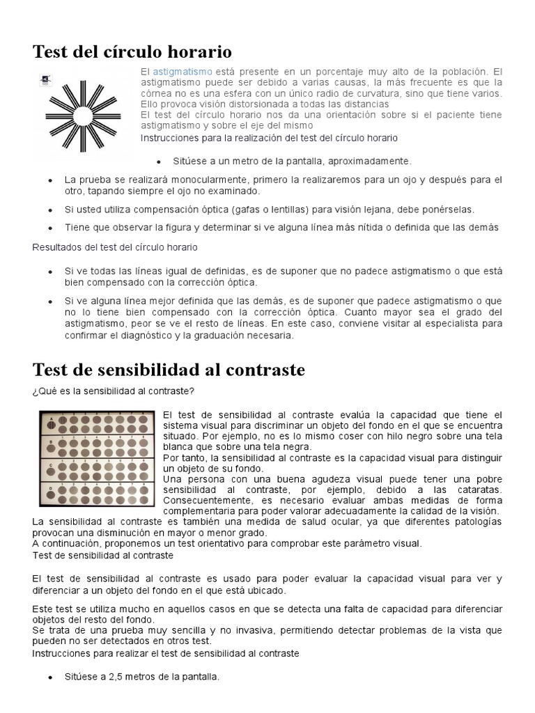 Test del Círculo Horario para Astigmatismo | PDF | Ojo humano | Miopía
