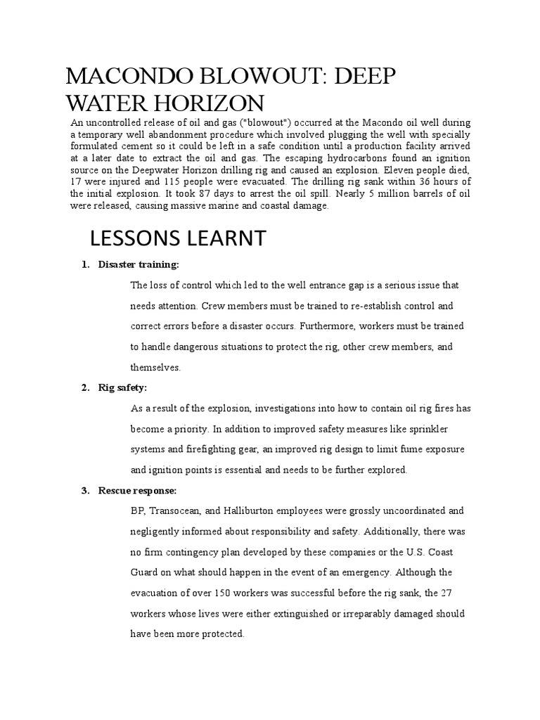 Macondo Blowout | PDF | Deepwater Horizon Oil Spill | Blowout (Well ...