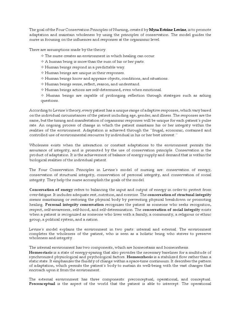 Four Conservation Principles in Nursing | PDF | Nursing | Natural ...