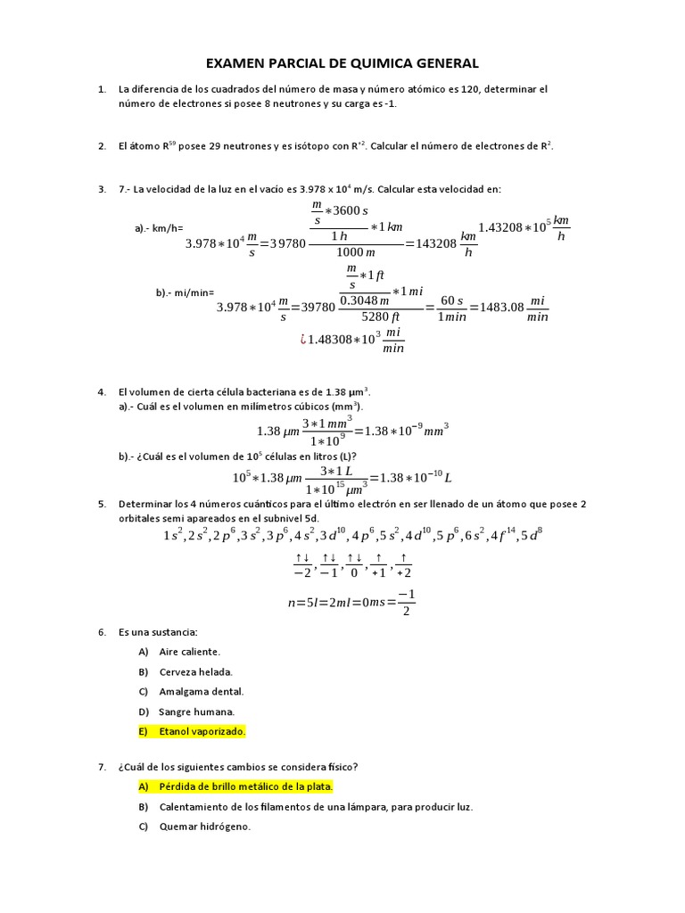 Examen Parcial de Quimica General | PDF | Electrón | Redox