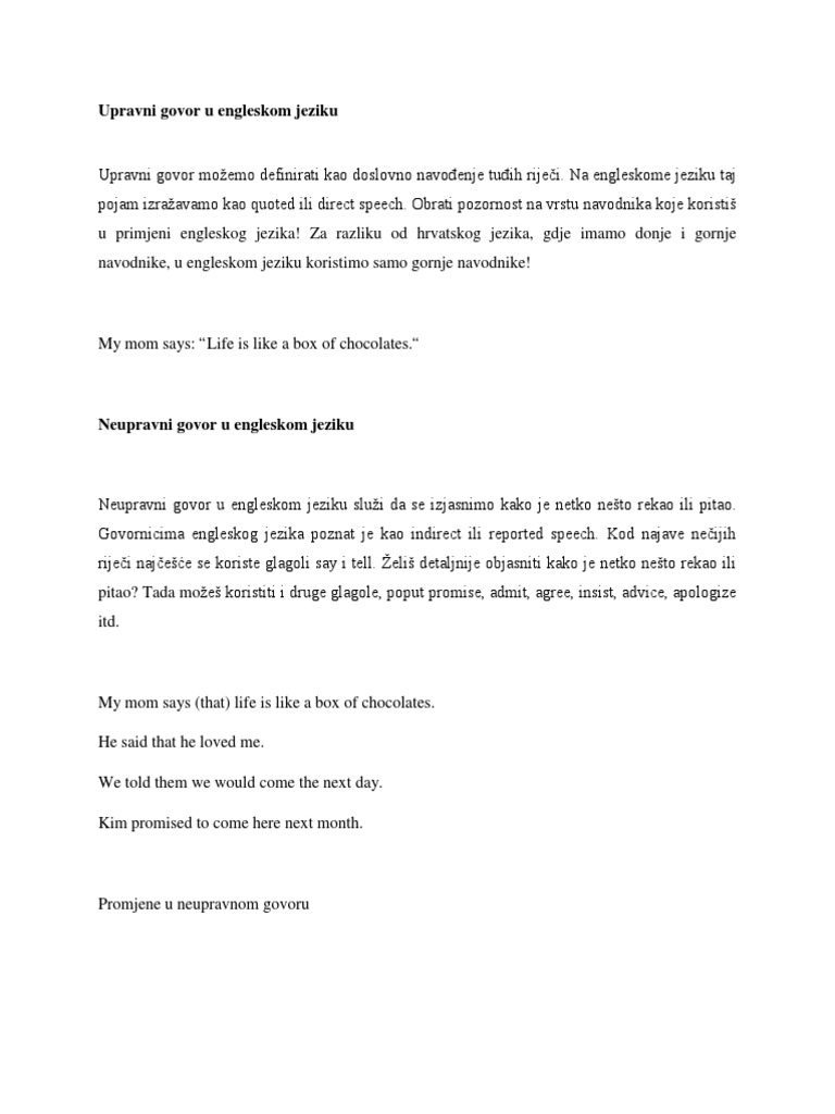 Upravni Govor U Engleskom Jeziku | PDF