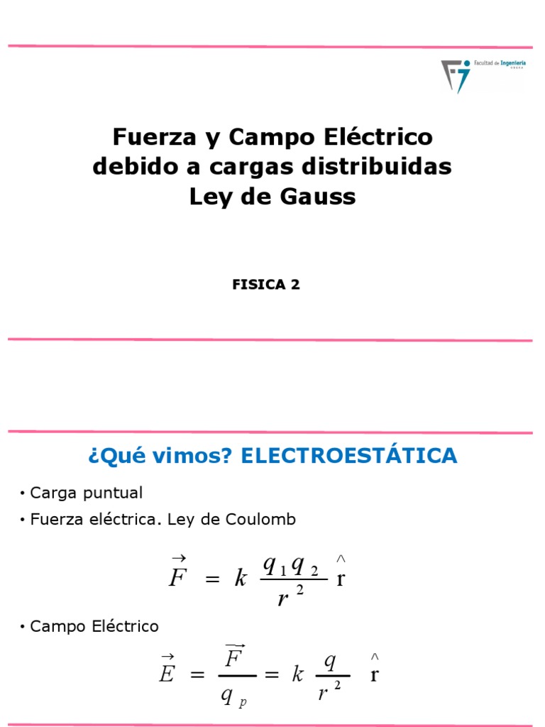 2 Fuerza y Campo Eléctrico en Distribución de Carga. Ley de Gauss | PDF | Campo eléctrico | Cantidad