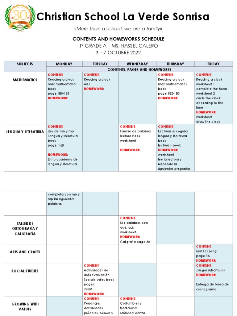 1° A Weekley Plan 2022 | PDF