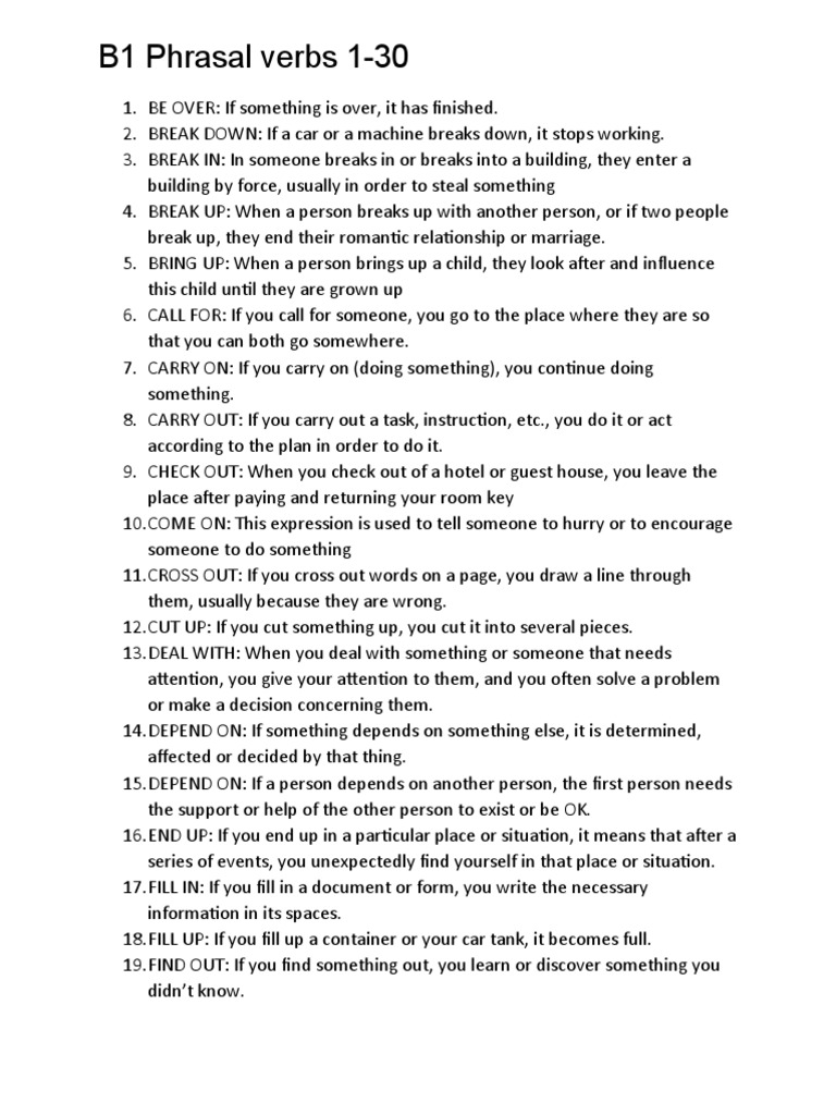 B1 Phrasal verbs 1-30 guide | PDF