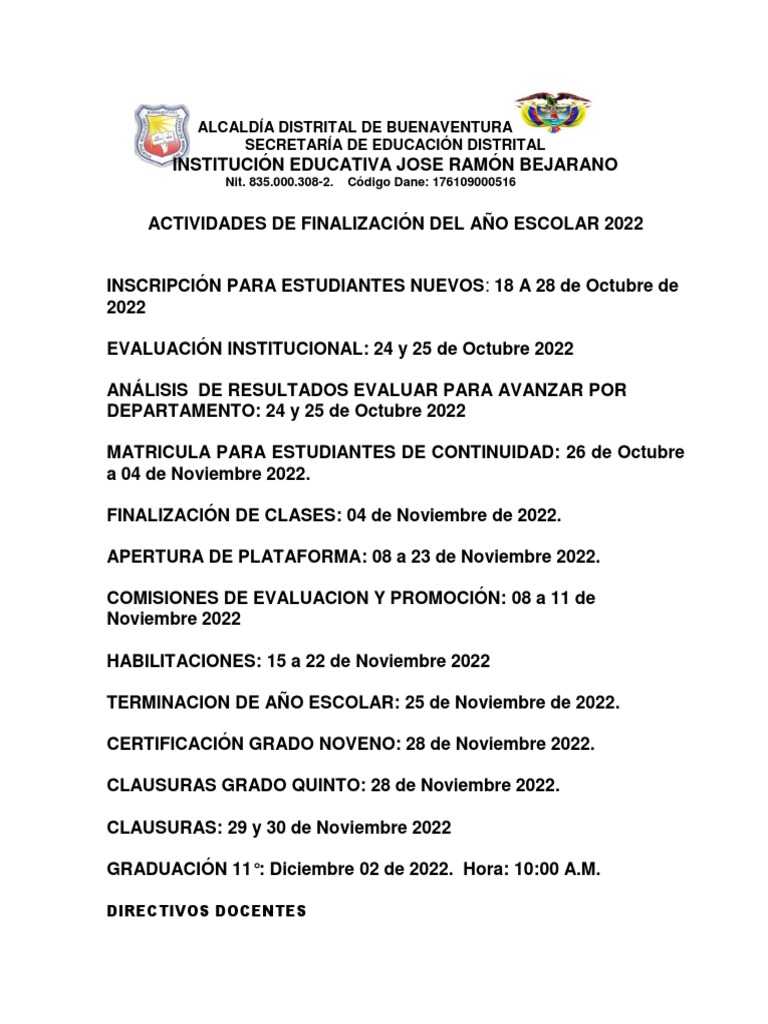 Actividades Fin de Año Escolar 2022 | PDF | Finanzas y dinero