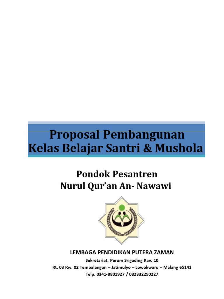 Proposal Pembangunan Kelas Belajar dan Mushola Pondok Pesantren Nurul Qur'an An-Nawawi | PDF