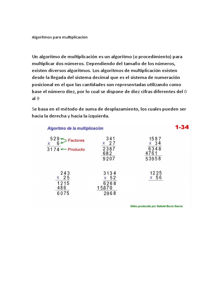Algoritmos Para Multiplicación Pdf