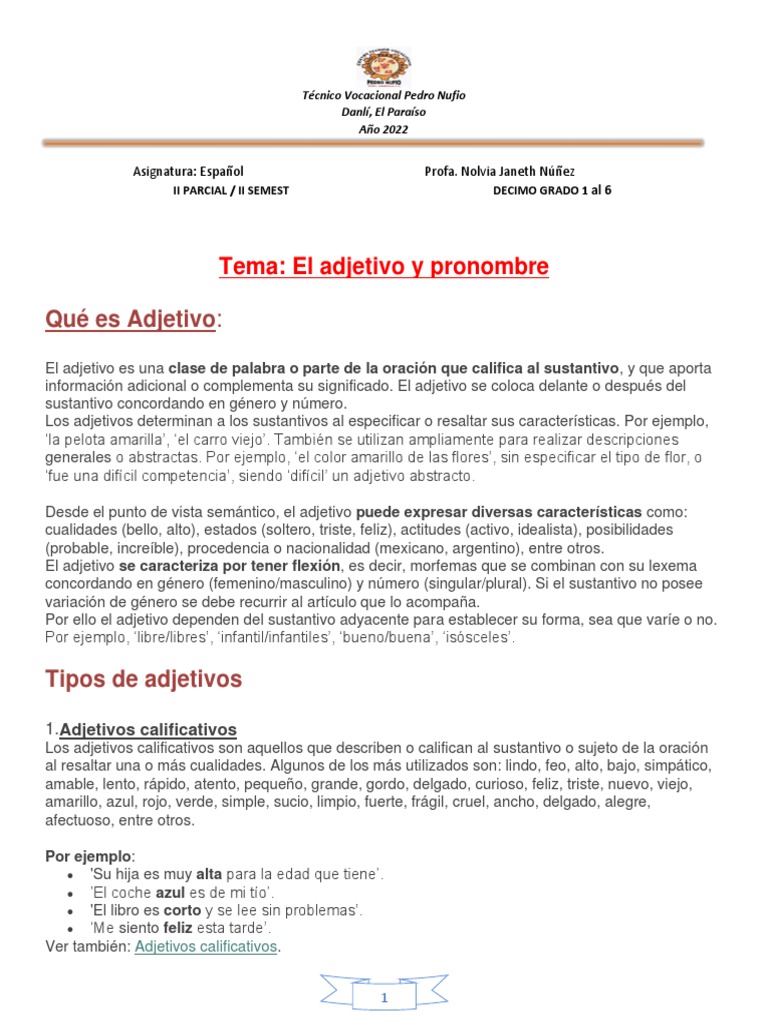 Adjetivos y Pronombres: Guía Básica | PDF | Adjetivo | Género gramatical