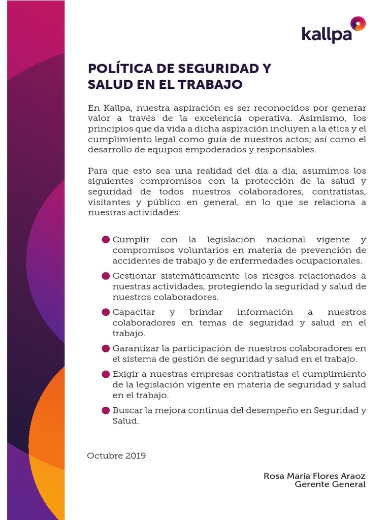 Políticas de Seguridad y Salud en El Trabajo | PDF