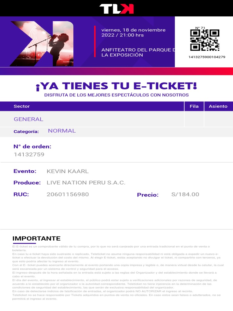 Conciso título para e-ticket de concierto | PDF