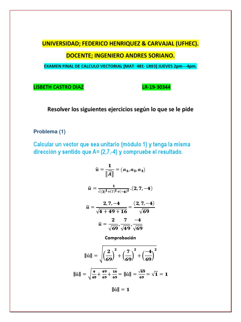 Examen Final de Calculo Vectorial (2021) (2) | PDF | Vector Euclidiano | Álgebra lineal