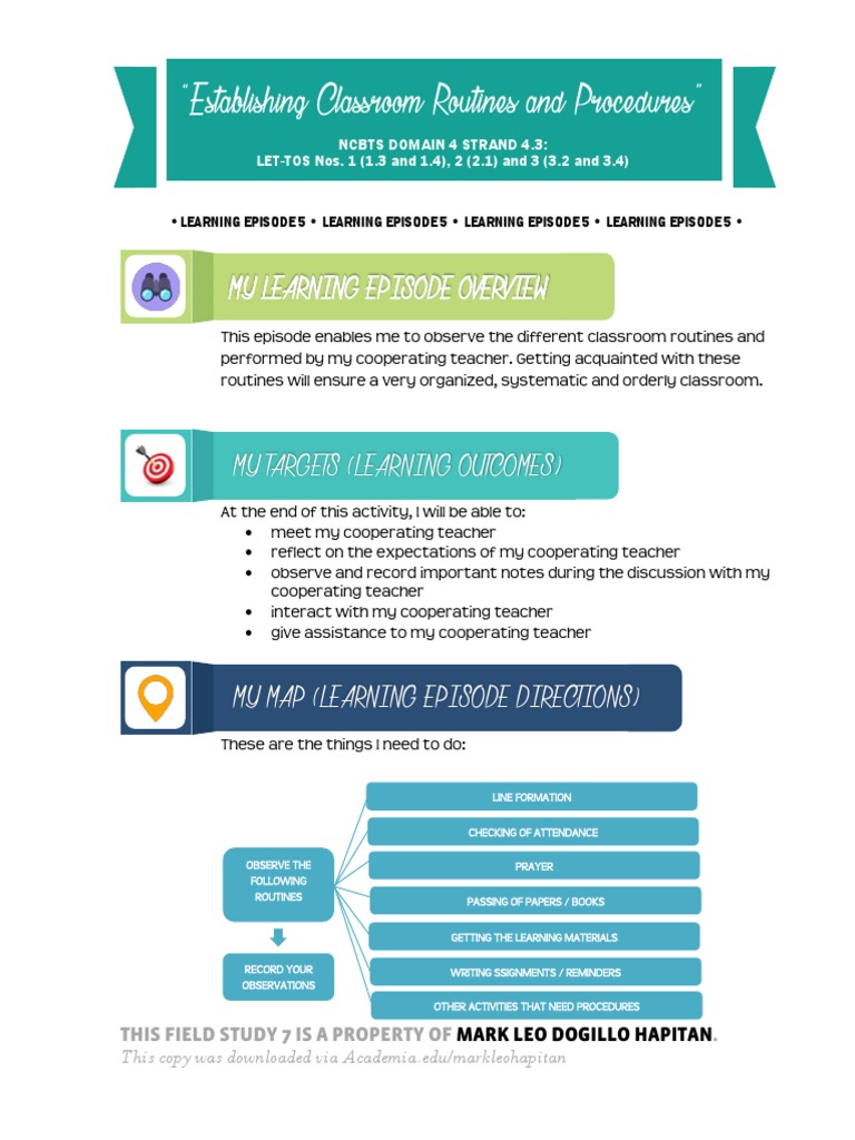 Episode 5 Establishing Classroom Routine | PDF | Classroom | Learning