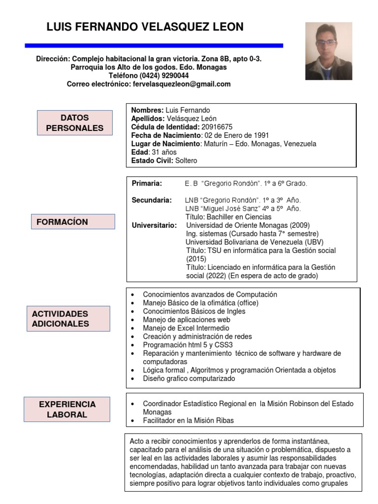 Curriculum Luis Velasquez Acutalizado | PDF | Informática | Edad de información