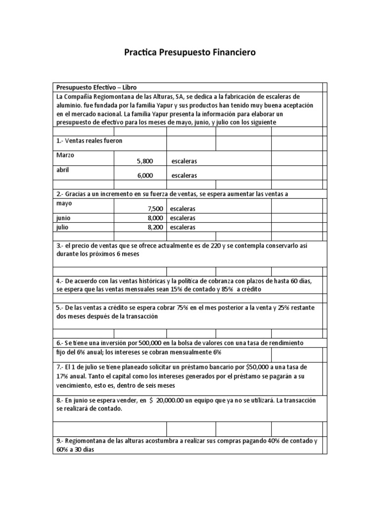 Practica Presupuesto Financiero V1 | Descargar gratis PDF | Presupuesto | Contabilidad