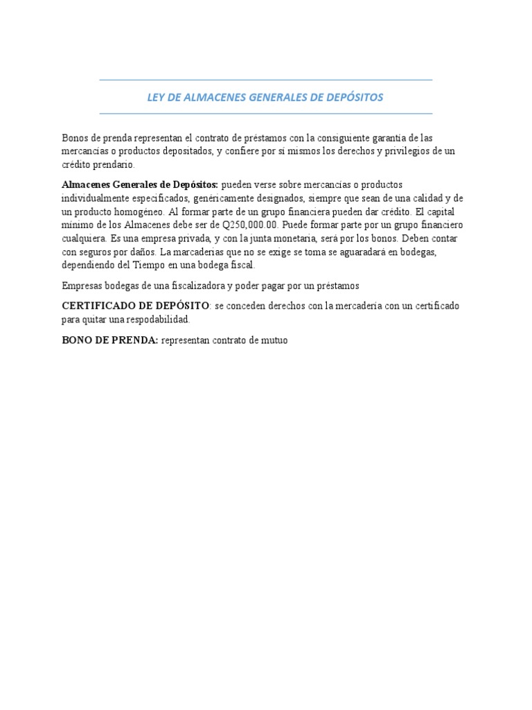 Ley de Almacenes Generales de Depósitos | PDF | Negocios | Finanzas y ...