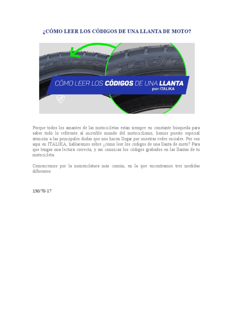 Códigos de Llanta de Moto | PDF | Neumático | Motocicleta
