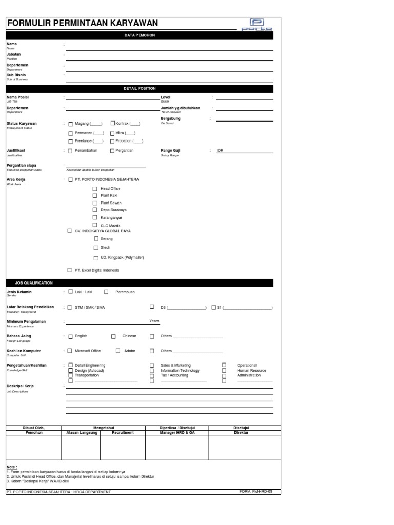 FM-HRD-09 - Formulir Permintaan Karyawan (PTK) UPDATED | PDF