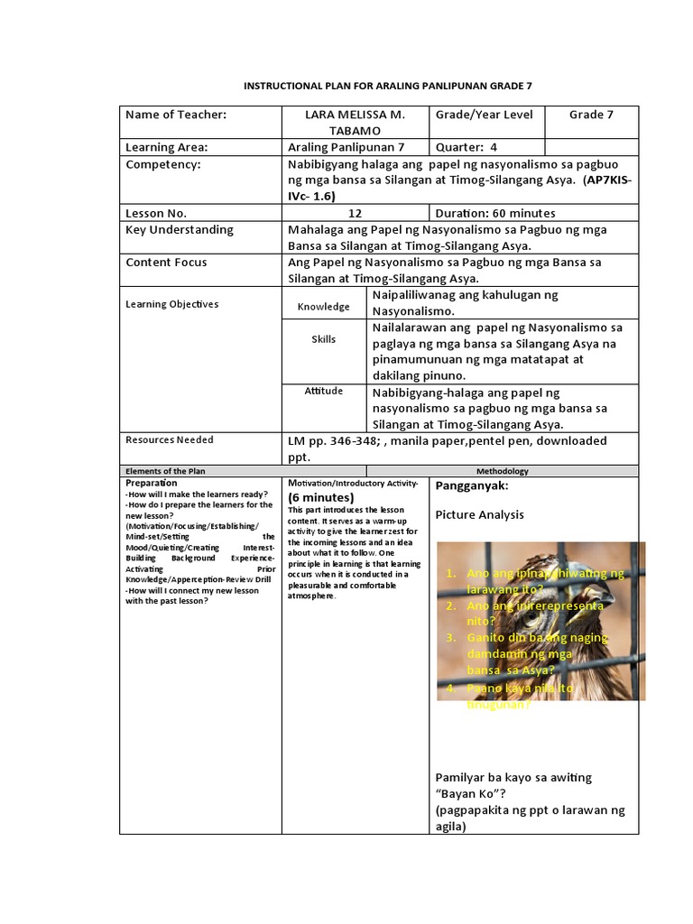 Instructional Plan For Araling Panlipunan Grade 7: Learning Objectives Knowledge Skills | PDF
