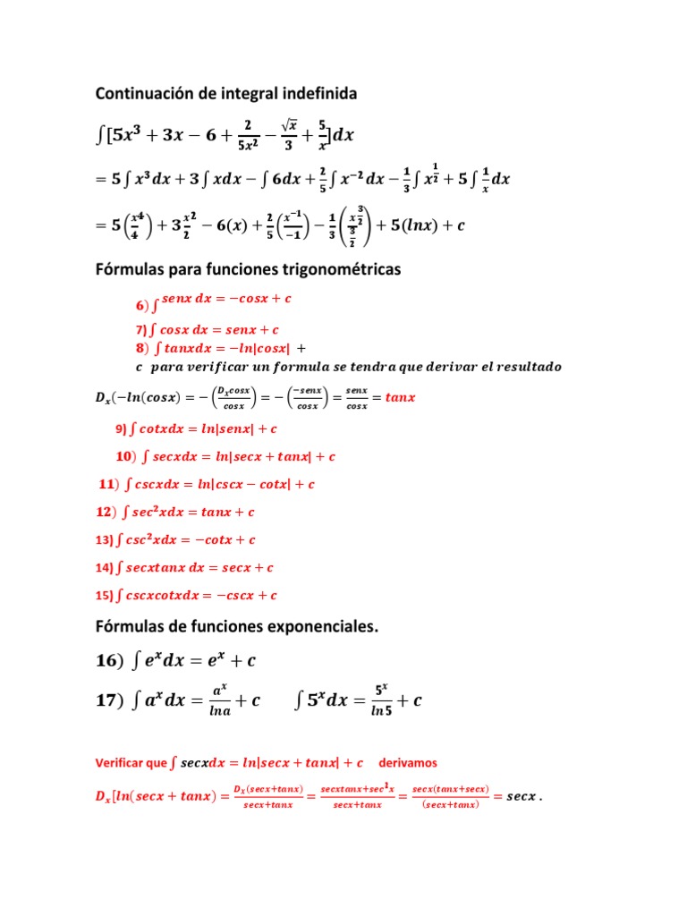Formulas Básicas de Integración Métodos de Integración | PDF | Integral ...
