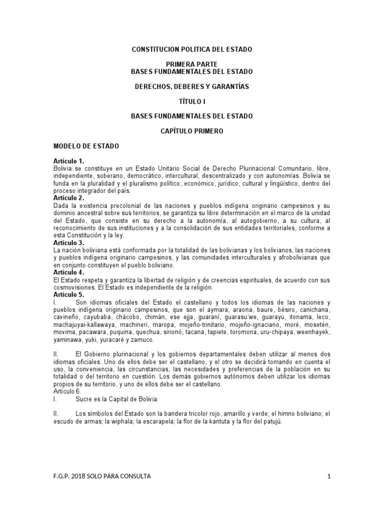 Constitucion Politica Del Estado Pdf Derecho Laboral Estado