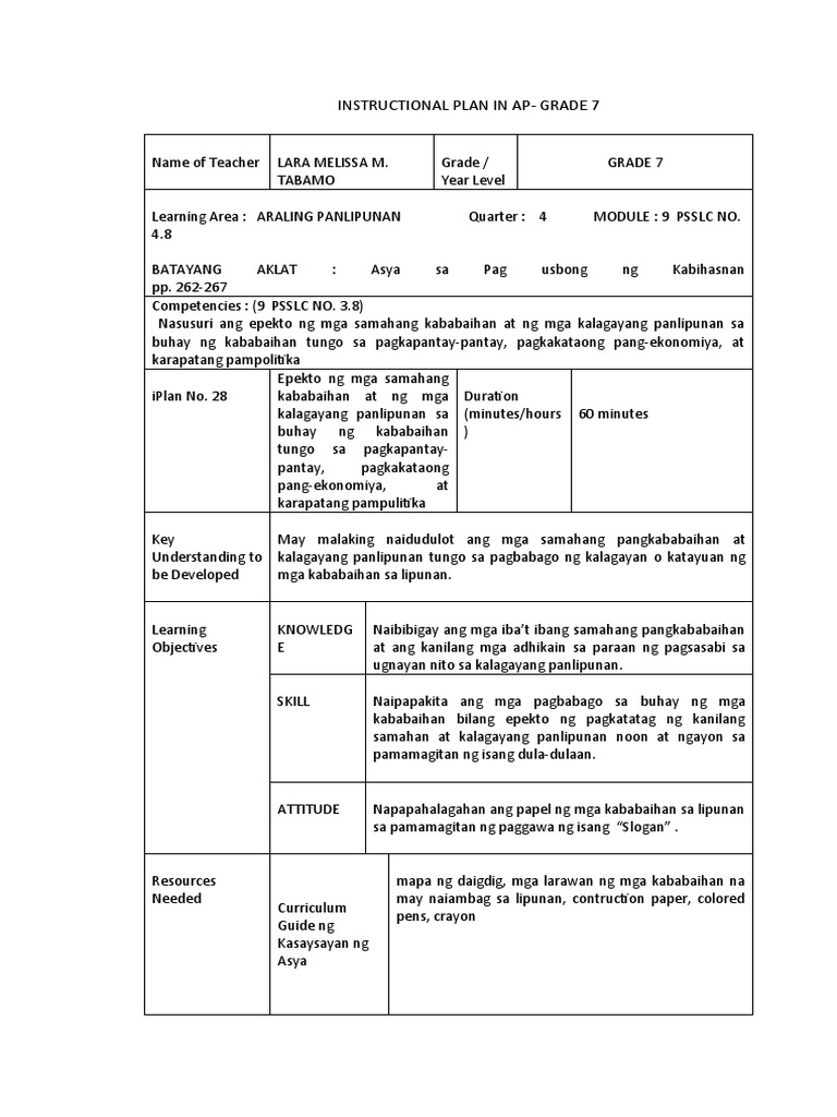 Instructional Plan in Ap-Grade 7 | PDF