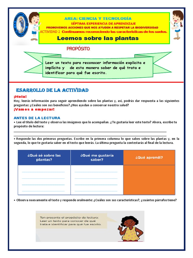 Sesion 1 Leemos Sobre Las Plantas | PDF | Cognición | Ciencia cognitiva