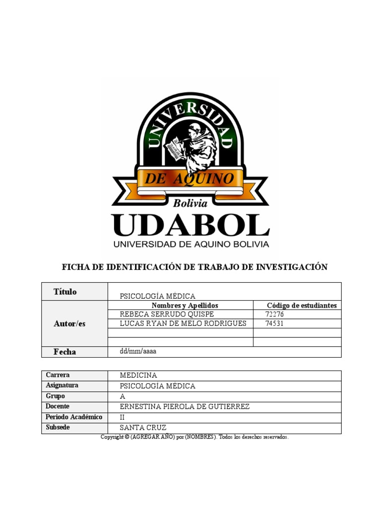 Formato Trabajo de Investigación UDABOL | PDF | Medicina | Edades medias