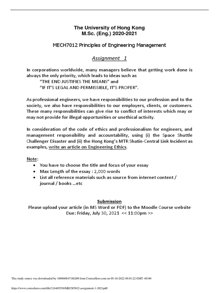 MECH7012 Assignment 1 2021 PDF | PDF | Social Institutions | Business