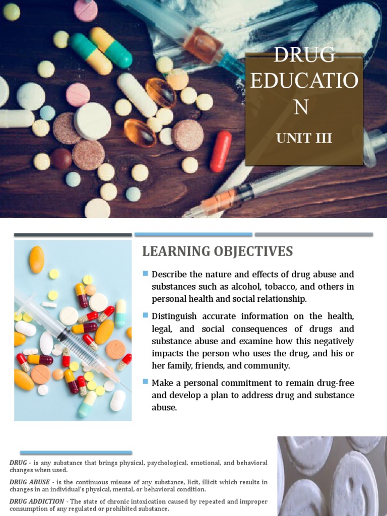 Unit III Drug Education | PDF | Substance Abuse | Drugs