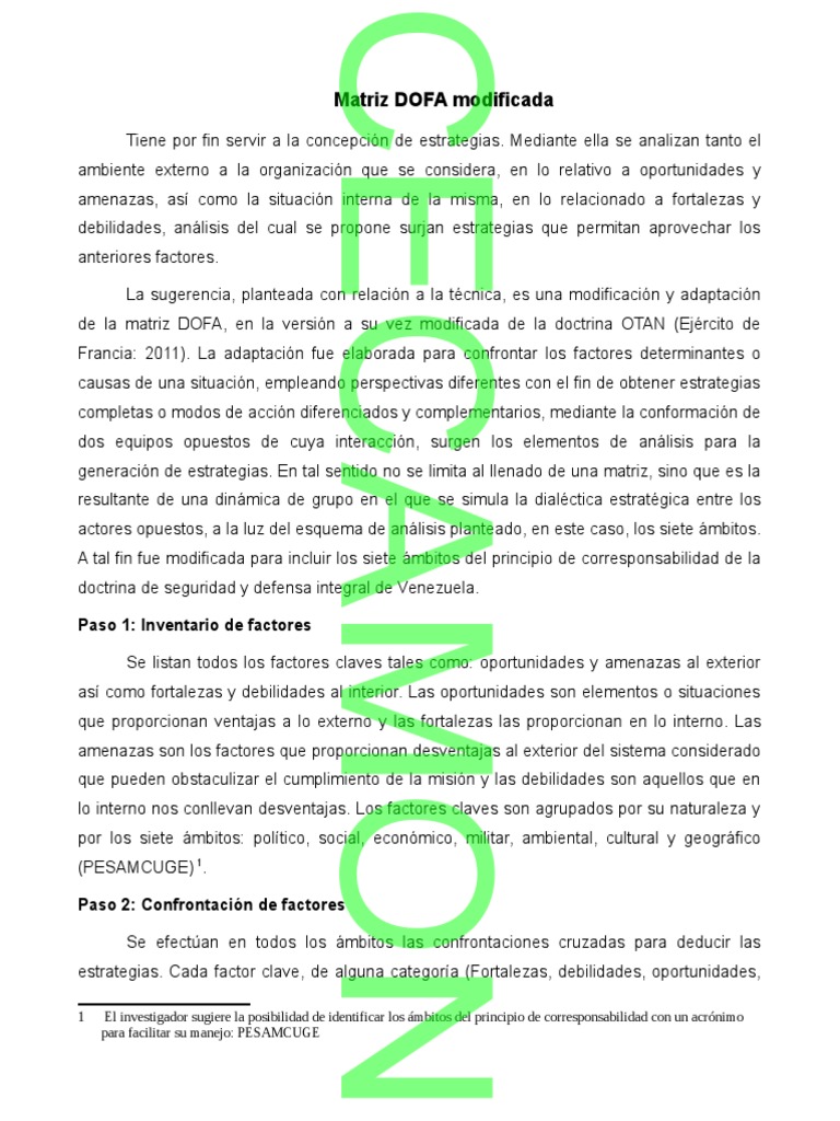 Matriz DOFA Modificada | PDF | Análisis FODA